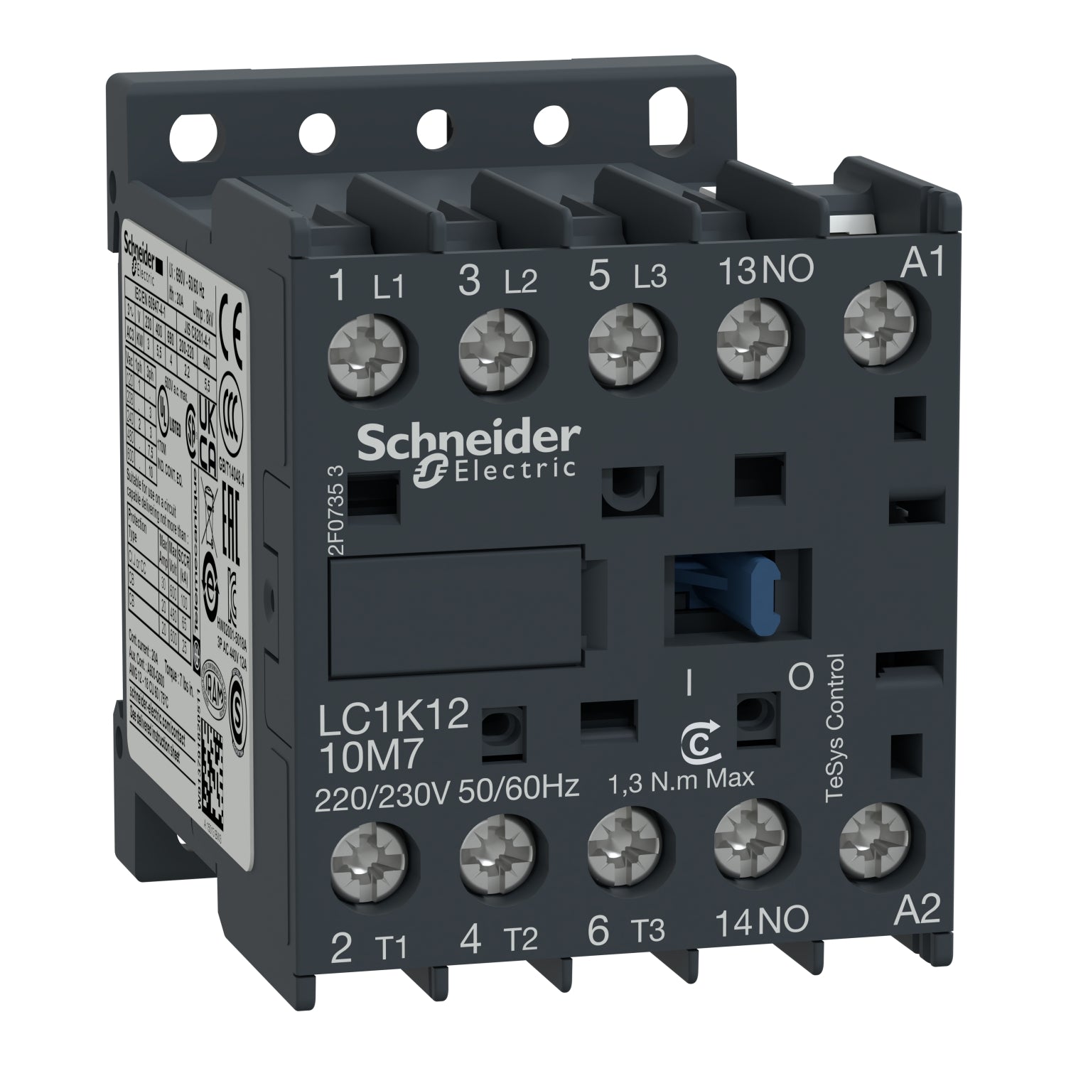 LC1K1210P7 Contactor, TeSys K, 3P, AC-3/AC-3e,440V 12A, aux. 1NO, 230V ...