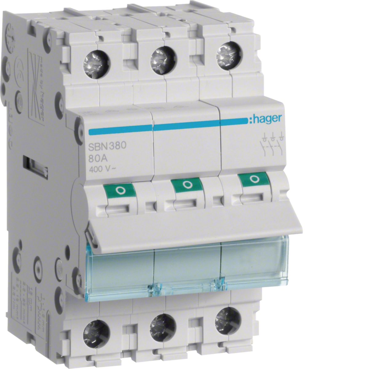 Hager SBN380 SBN Load Break Switch 3P 80 A DIN Rail — Gabby Electric