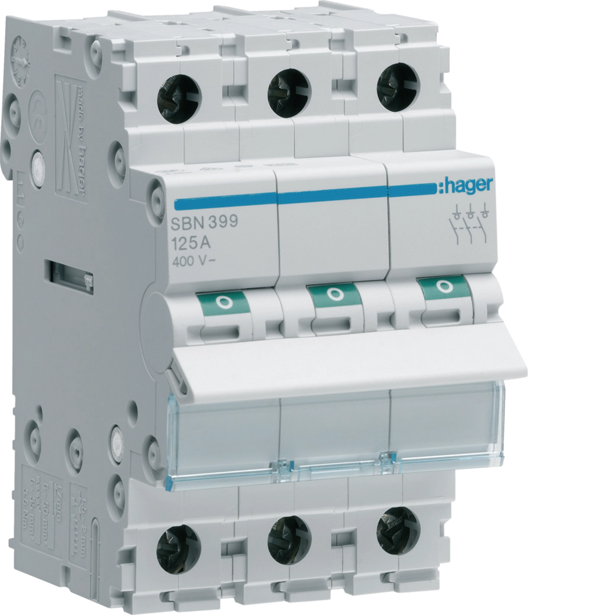 SBN399 Hager SBN3 Modular Load Break Switch 3P 125A — Gabby Electric